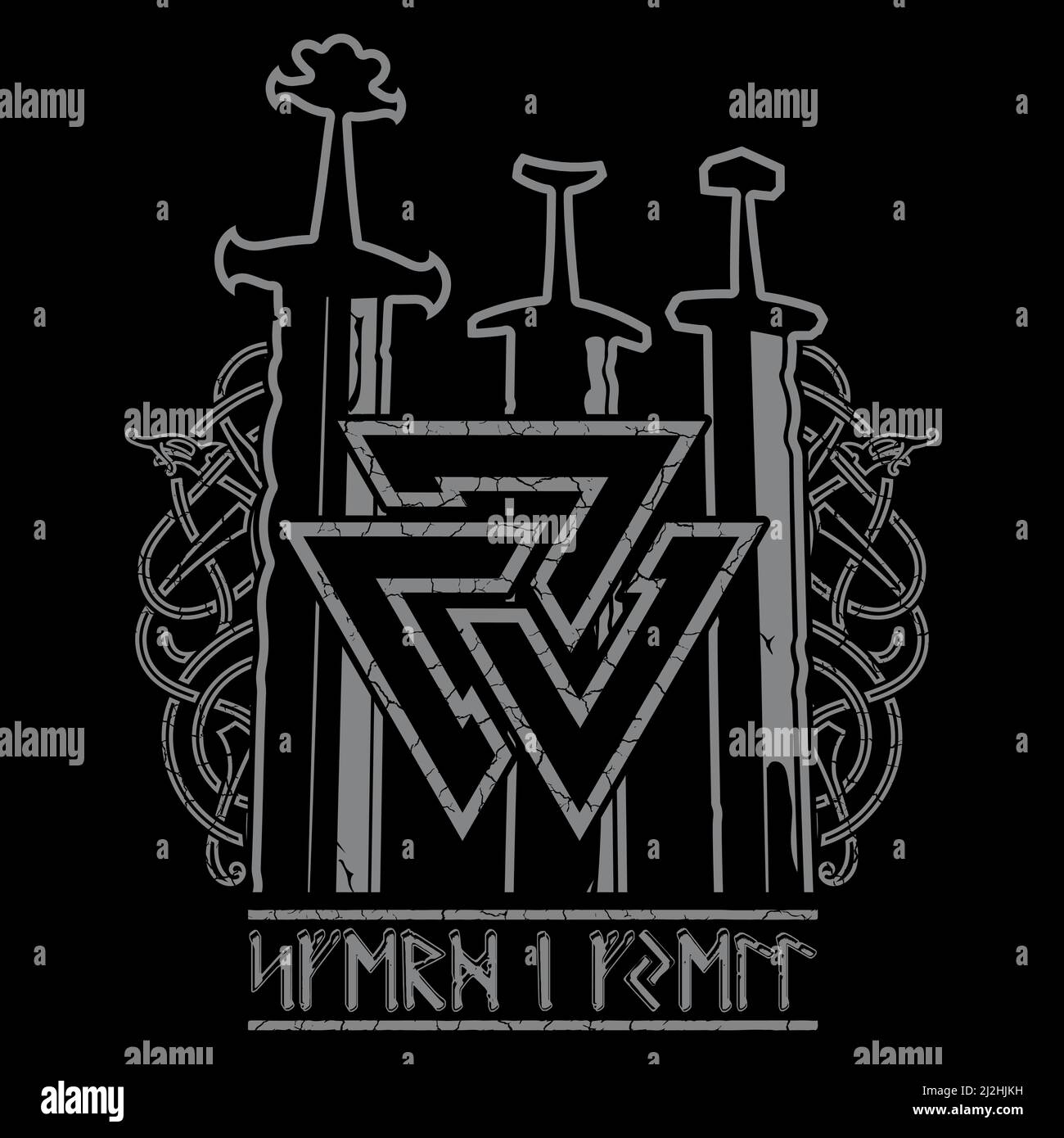 Design in Old Norse style. Three Viking swords and a Scandinavian ...