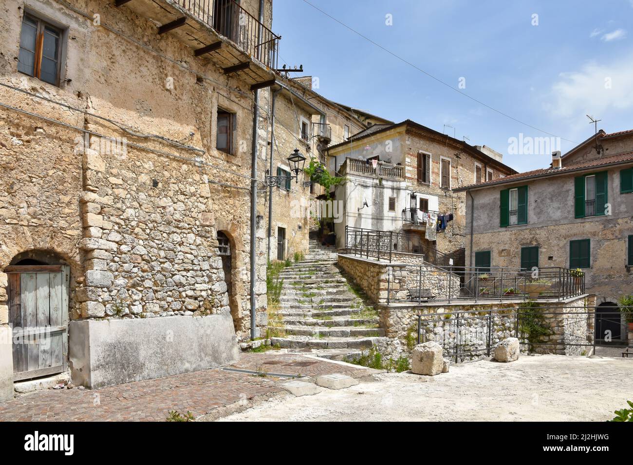 A shot of a small street among old houses of Arce village, Lazio region ...