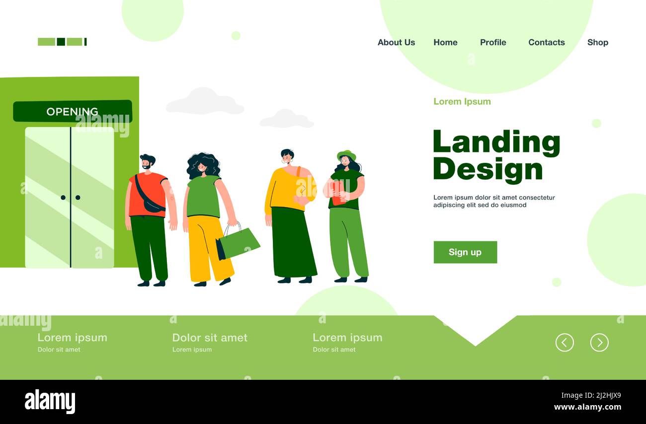Sale vector illustration. Line of customers waiting store opening ...