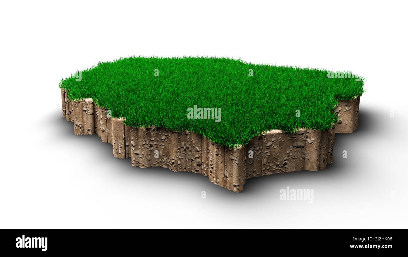 A 3D rendering of the Poland map in a grass and rock texture on a white ...