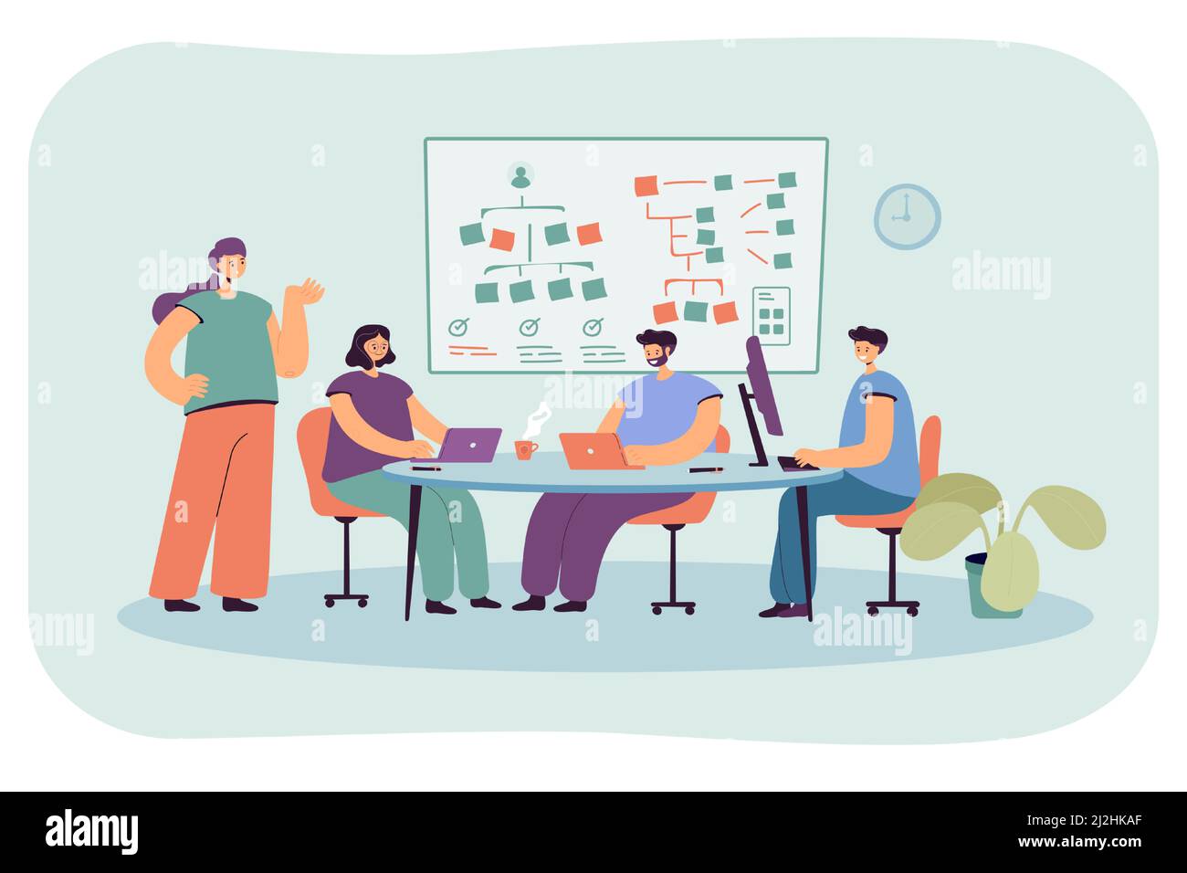 Team Of Programmers Working On Software Flat Vector Illustration