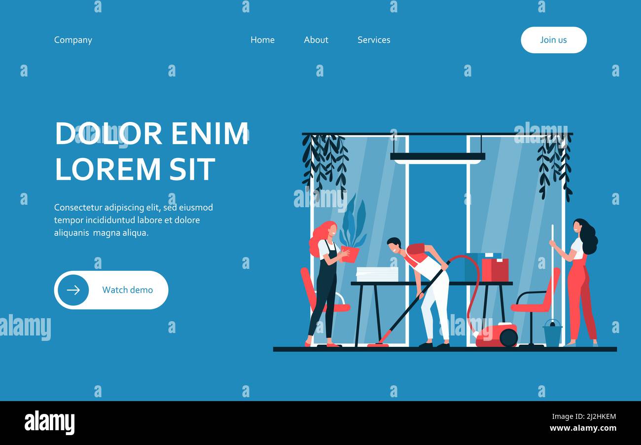 Team of professional janitors cleaning office. Vector illustration for ...