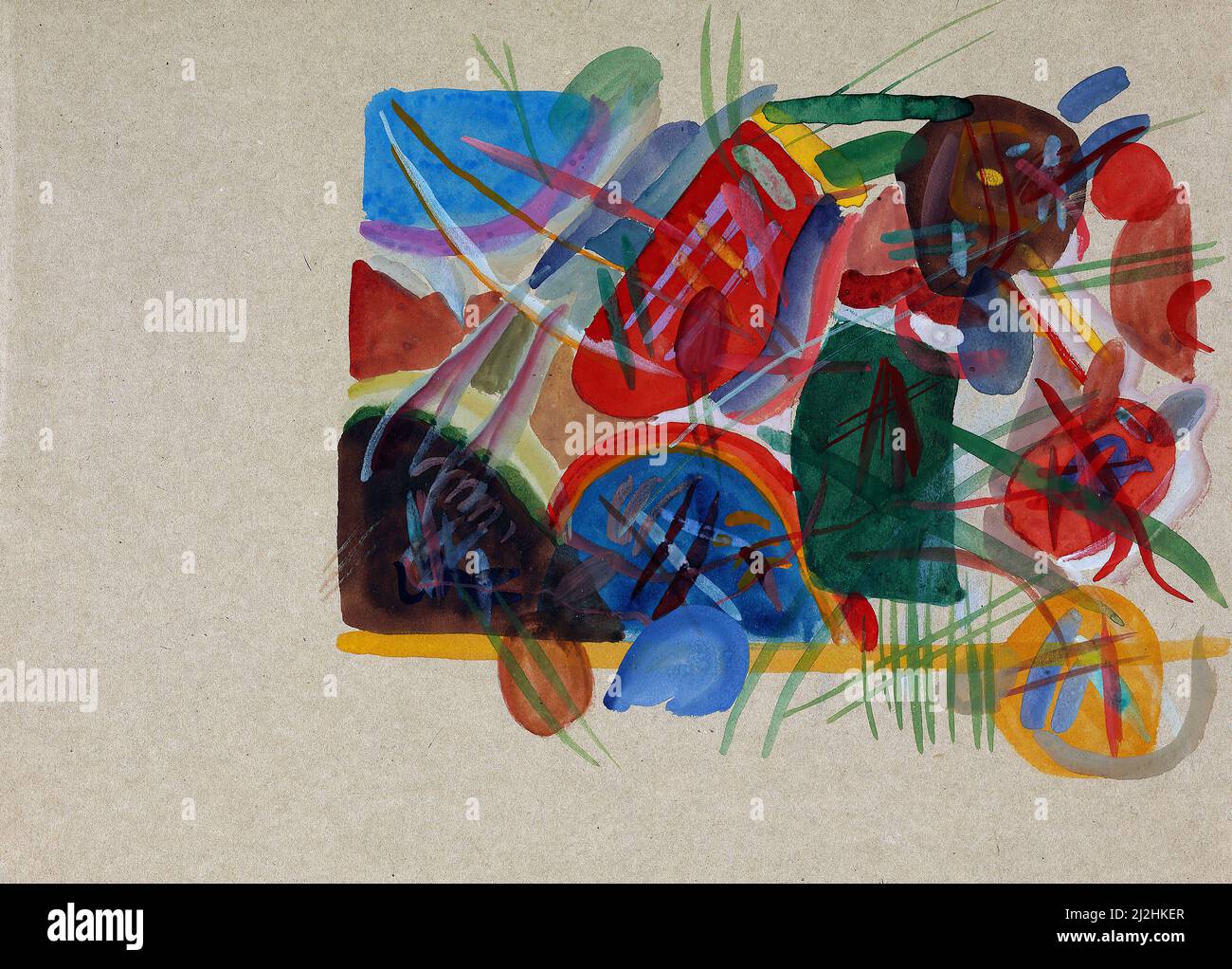 Painting by Wassily Kandinsky, 1910s. Aquarell Mit Wald und Regenbogen ...