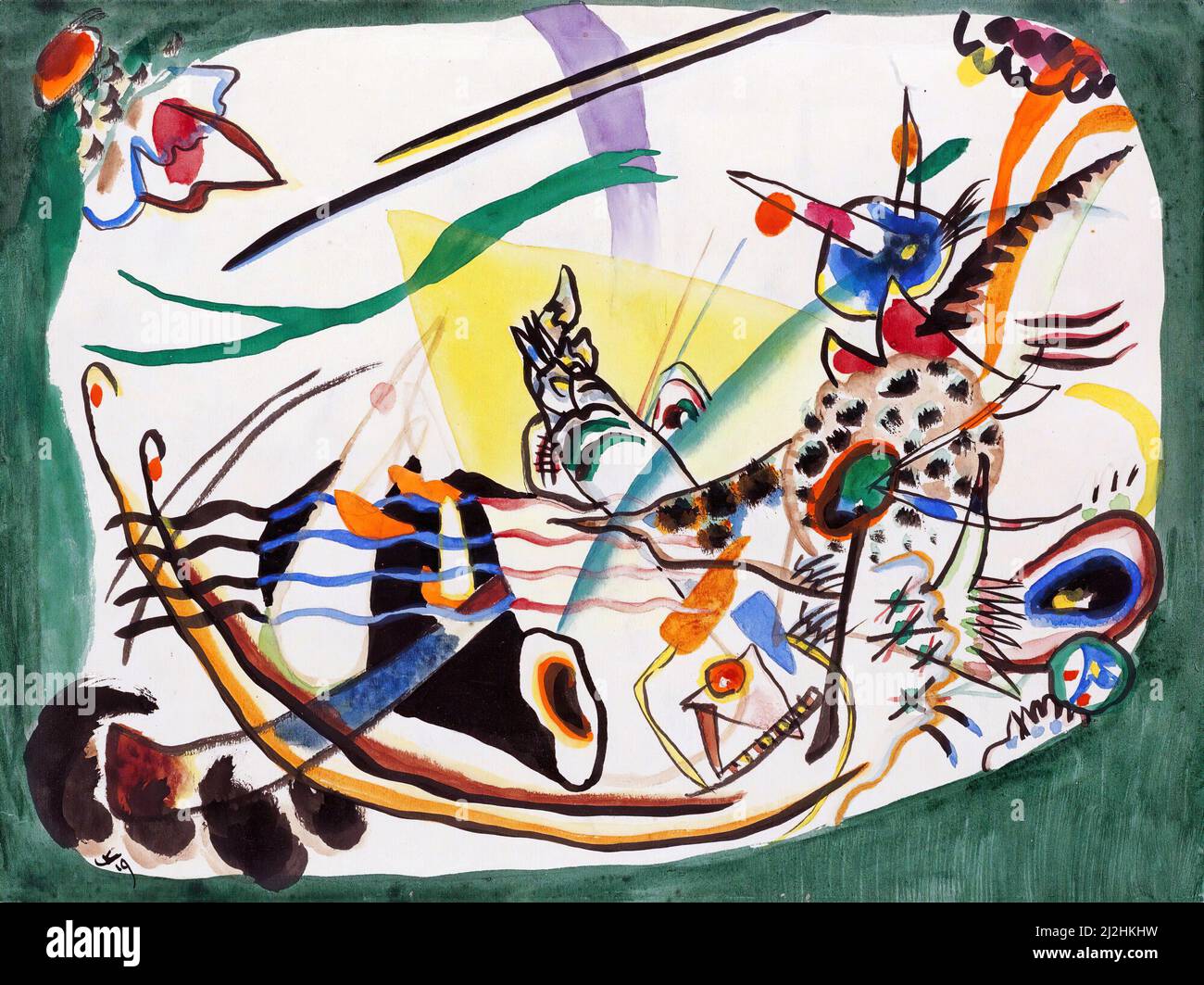 Painting by Wassily Kandinsky, 1910s. Entwurf Zu gruner Rand (Study For ...