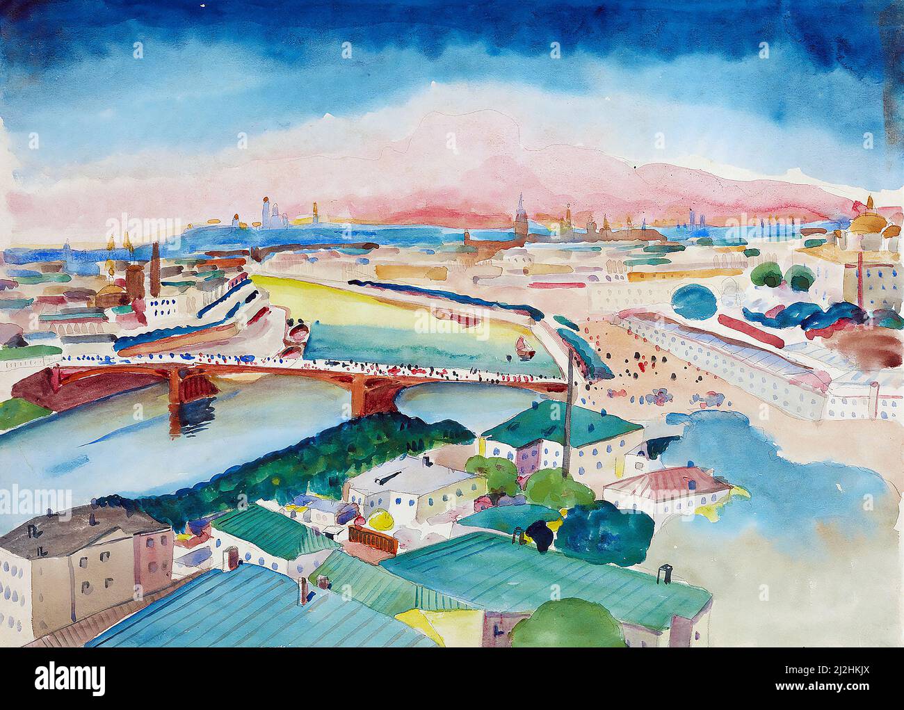 Painting by Wassily Kandinsky, 1910s. Blick auf Moskau (1915) View of ...