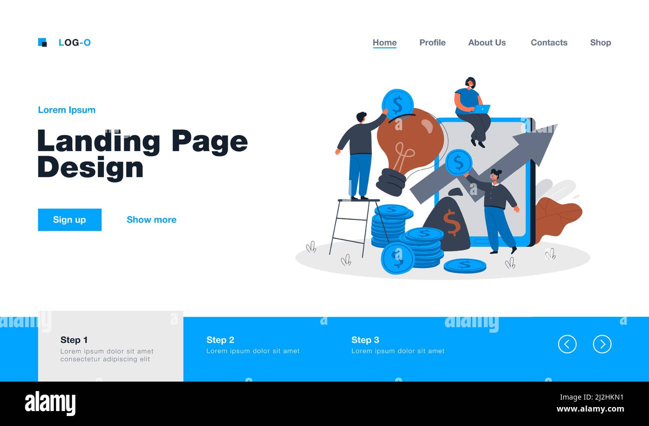 Tiny people making investment into idea, creative project. Flat vector ...