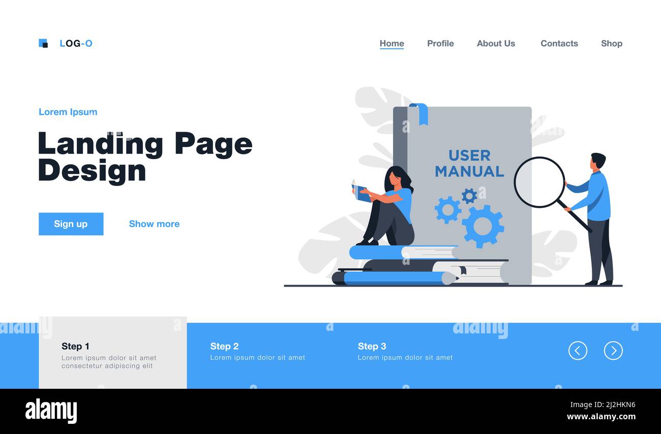 Tiny people with guide instructions or handbooks flat vector illustration. Cartoon characters ...