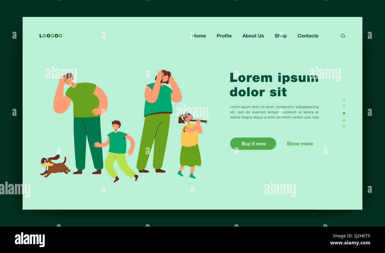 Tired parents looking at happy children isolated flat vector ...