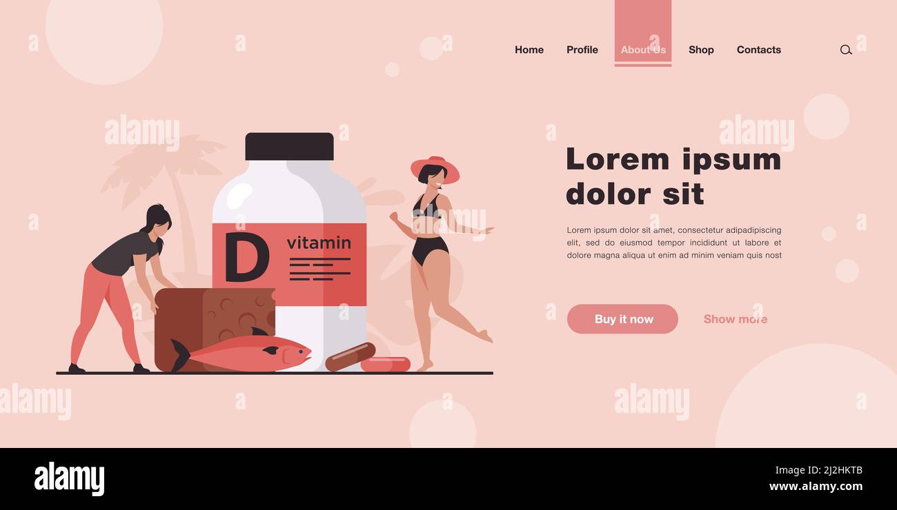 Tiny women eating fatty fish, vitamin D, cheese and sunbathing flat ...