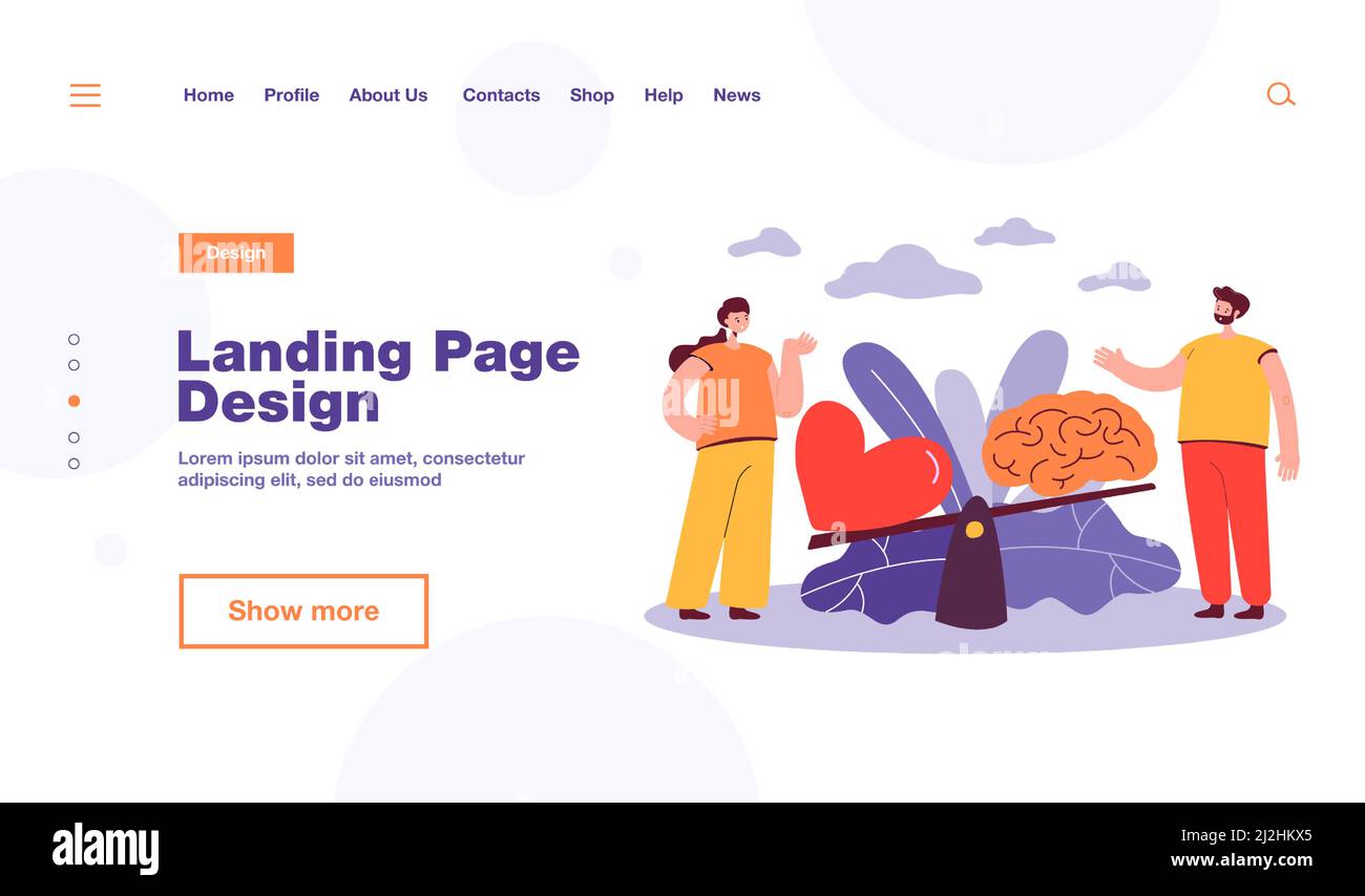 Two people comparing logic and love with seesaw isolated flat vector ...