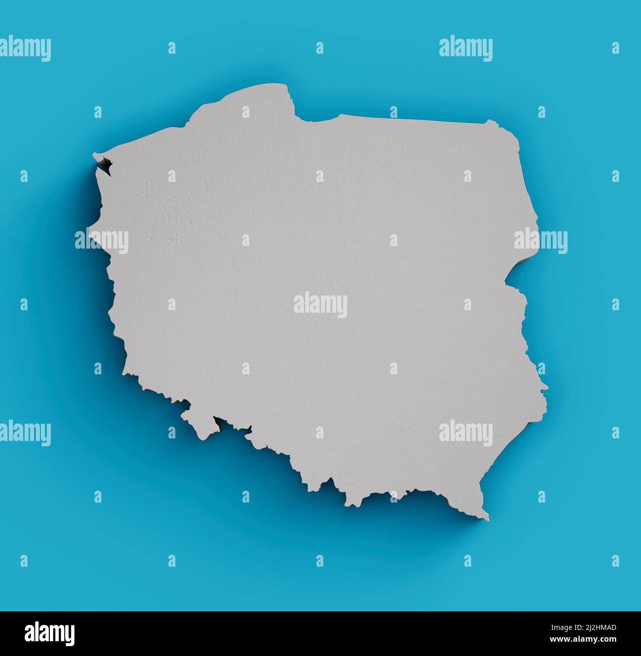A 3D illustration of Poland's topographic map on a blue sea surface ...