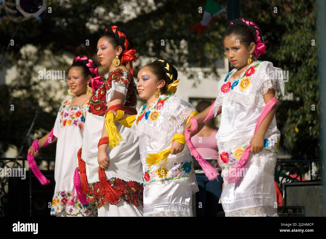 Teacher and girls folkloric dance Cinco de Mayo festival Stock Photo ...
