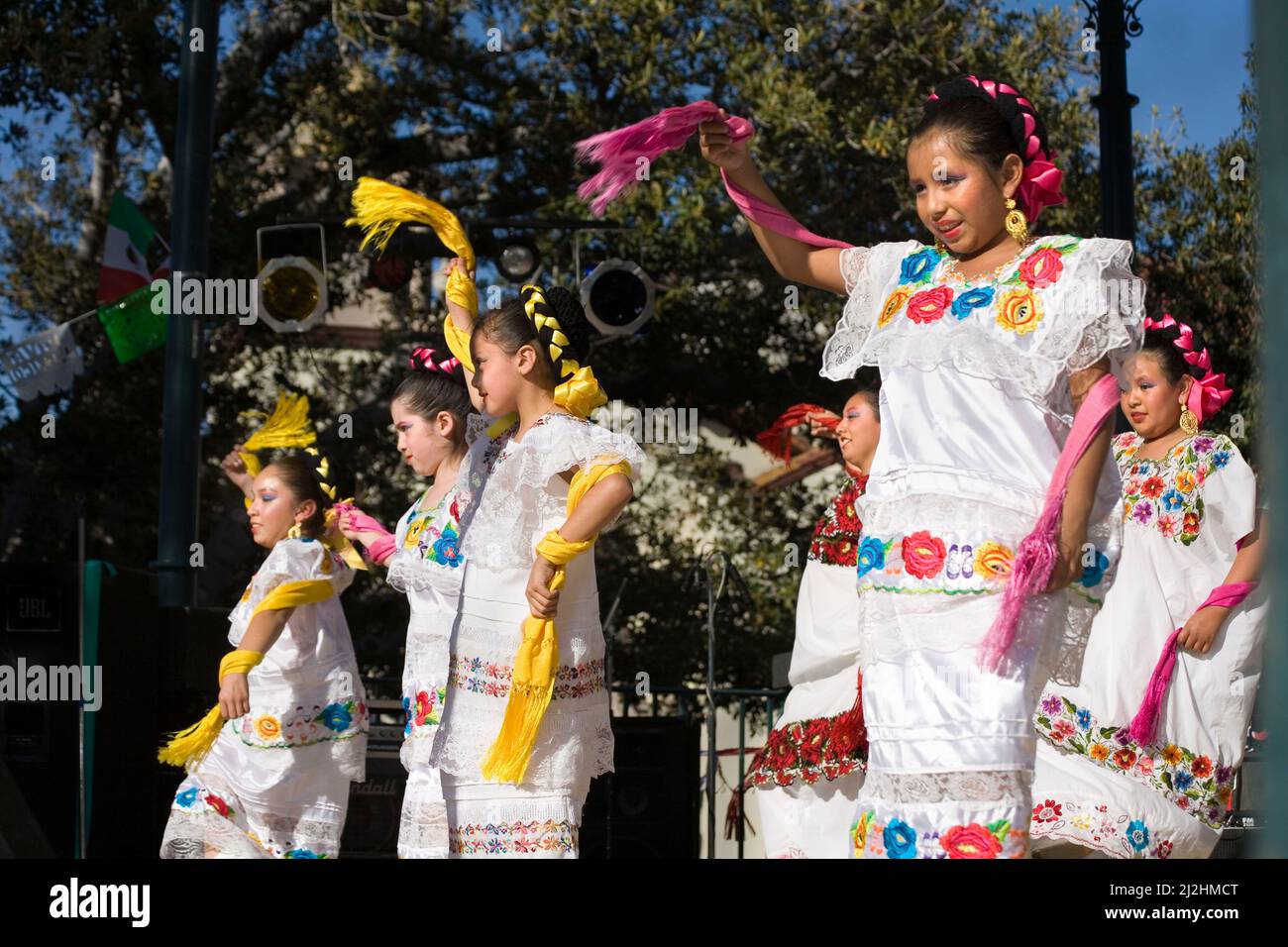 Teacher and girls folkloric dance Cinco de Mayo festival Stock Photo ...