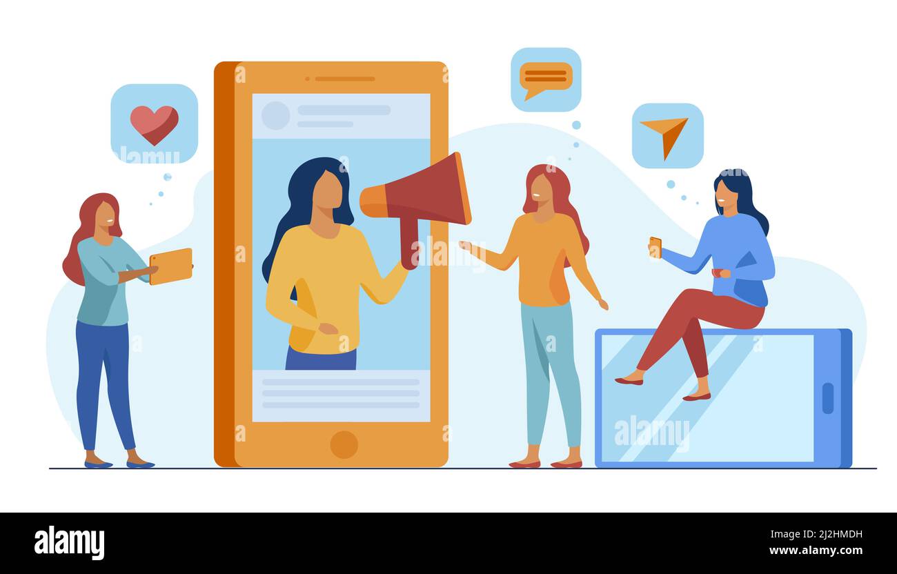 Blogger promoting product or service in social media vector ...