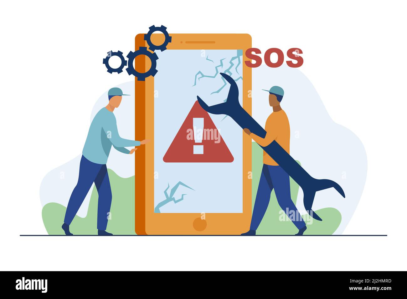 Broken smartphone repair. Technician with wrench fixing phone with ...