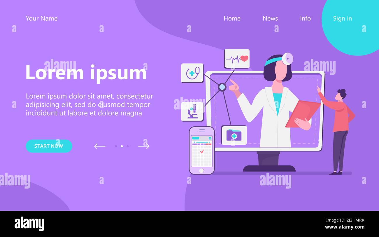 Online medical assistance vector illustration. Man using smartphone app ...