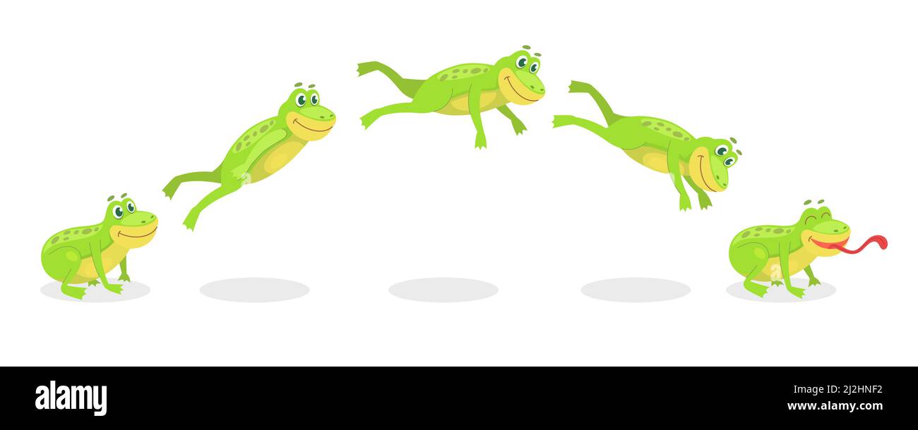 Animated Jump Sequence Movement Of Frog Set Vector Illustrations Of