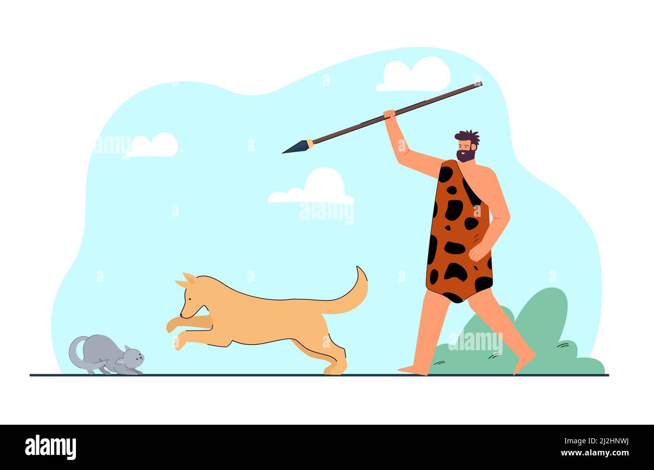 Ancient man hunting flat vector illustration. Hungry male aborigine ...