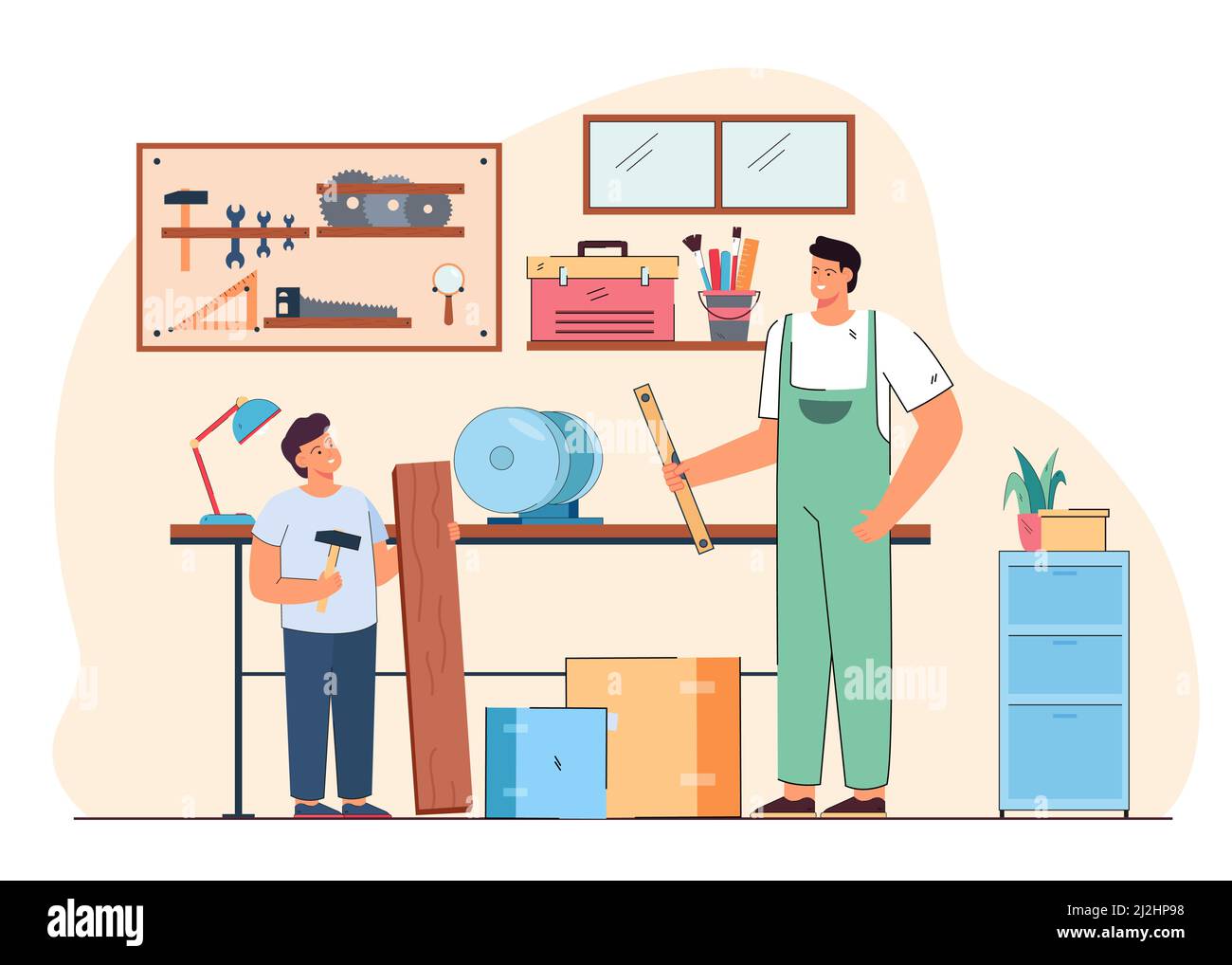 Father son working in garage Cut Out Stock Images & Pictures - Alamy