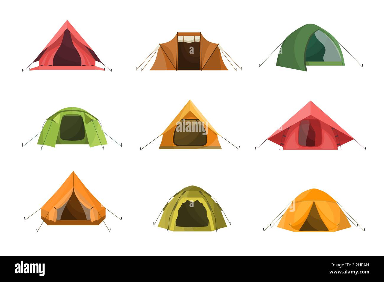 Camp tents set for adventure travel. Cartoon vector illustrations of ...
