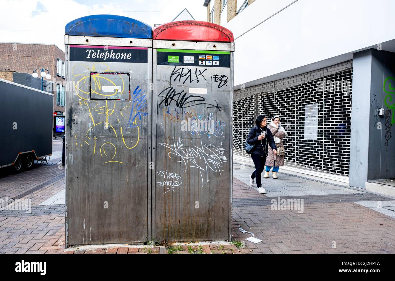 Kingston Upon Thames London UK, April 01 2022, Two Public Telephone ...