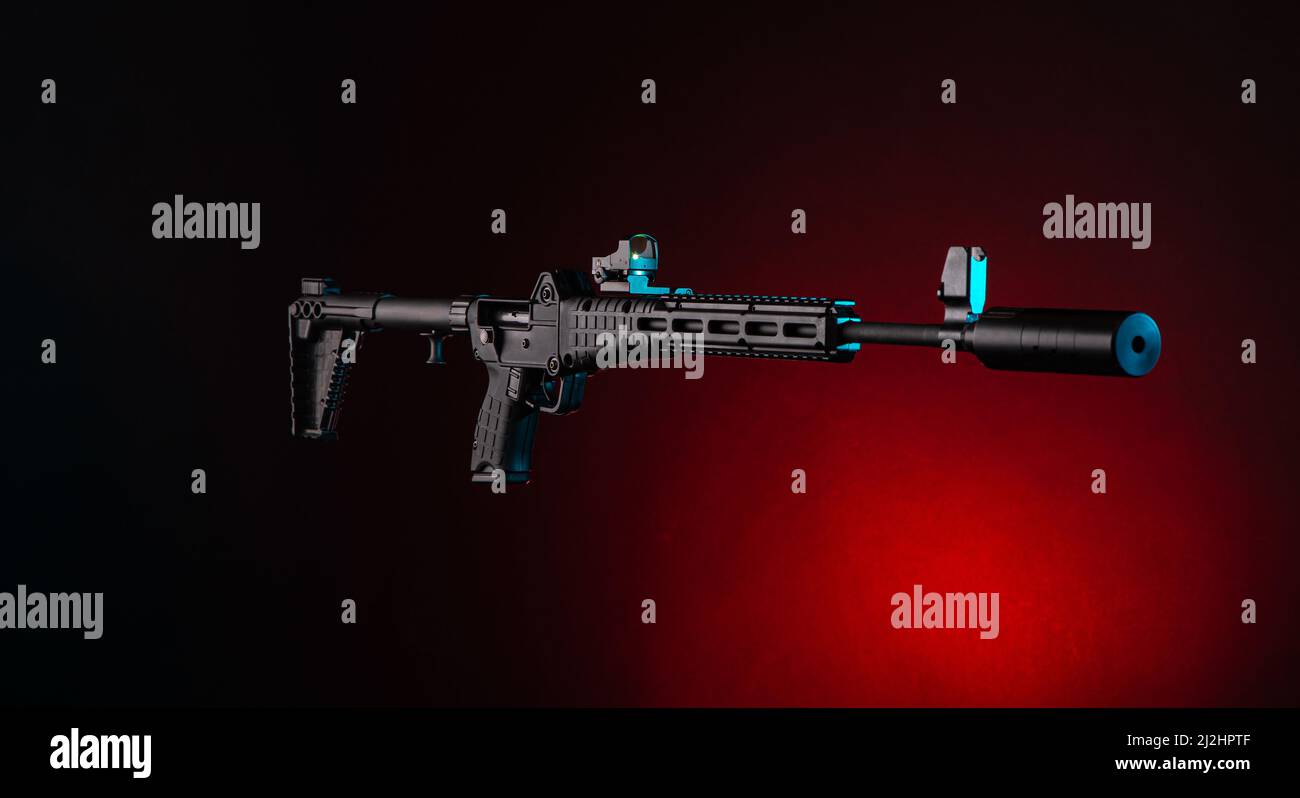 Small modern semi-automatic folding carabiner with collimator sight. A ...