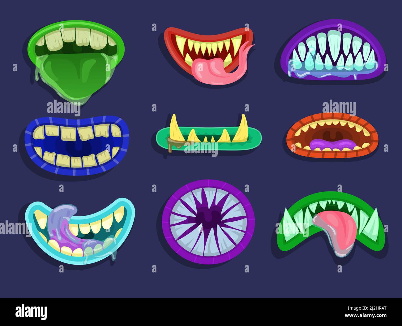 Colorful Monster Mouth Cartoon Vector Illustration Set Cute And Scary