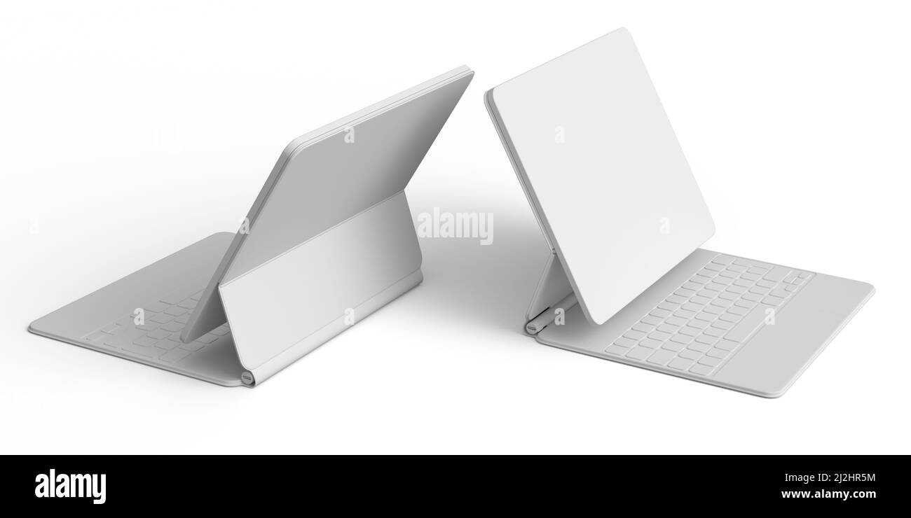 Set of computer tablets with keyboard and blank screen isolated on ...