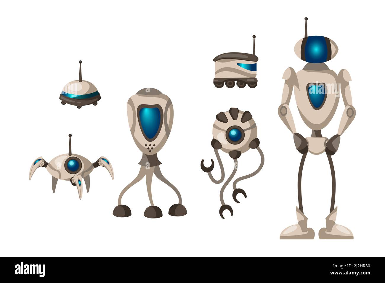 Different models of robots vector illustrations set. Cyborg cartoon ...