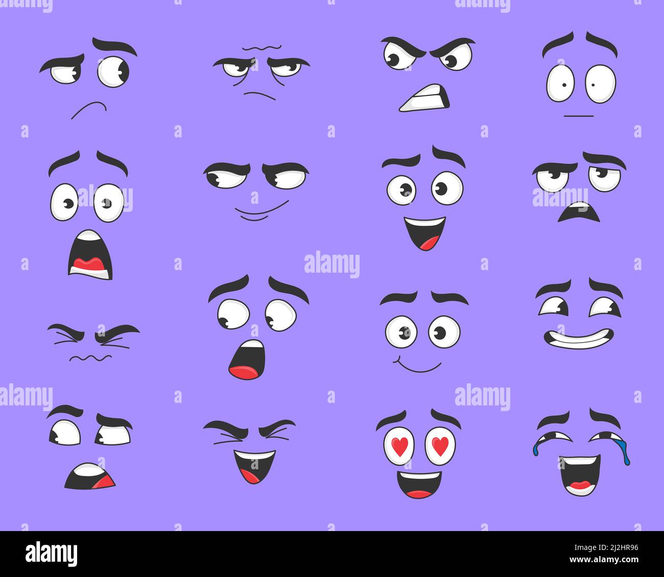 Different expressions of cartoon face vector illustrations set. Cute ...