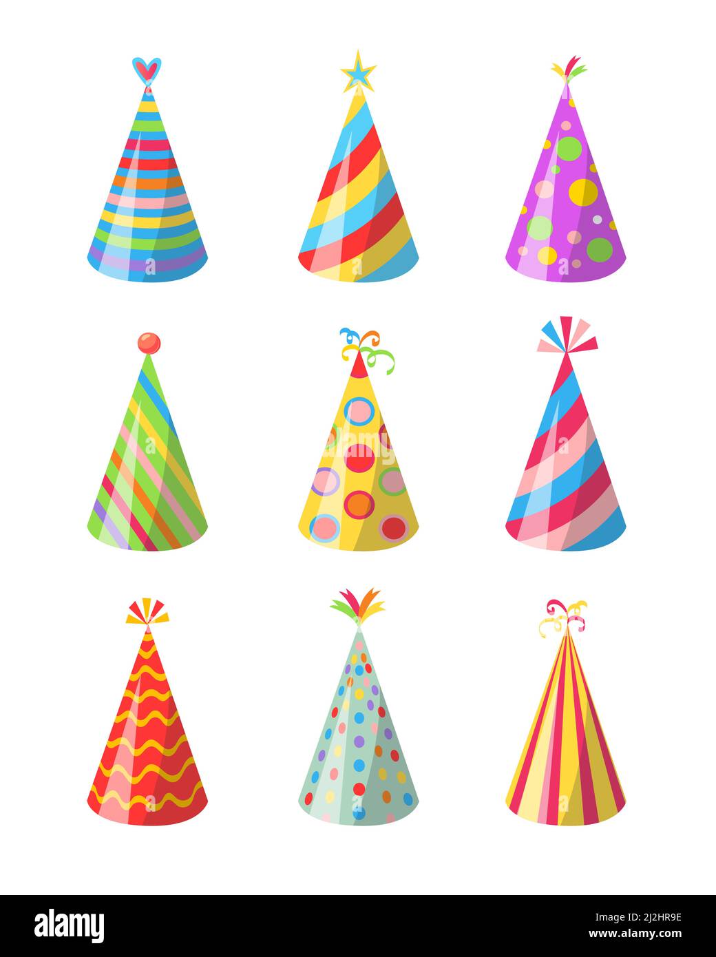 Different paper party hats vector illustrations set. Collection of ...