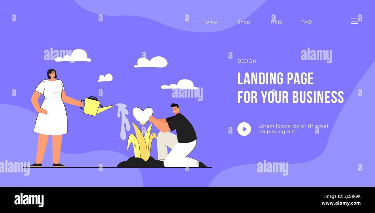 Couple planting heart shaped flower together. Flat vector illustration ...