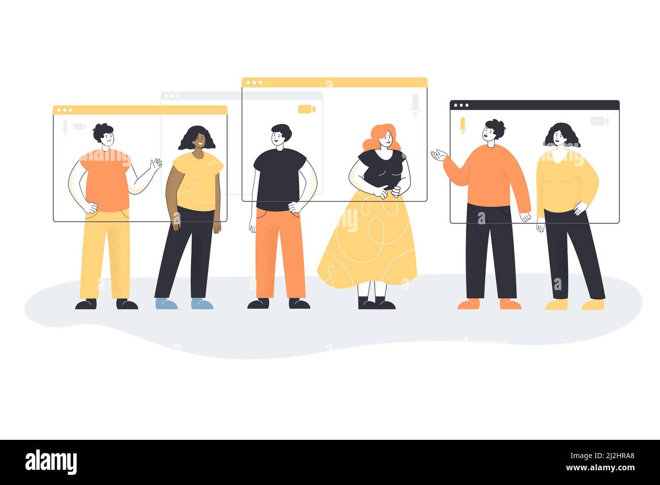 Diversity team of people meeting in video call online. Group of tiny ...