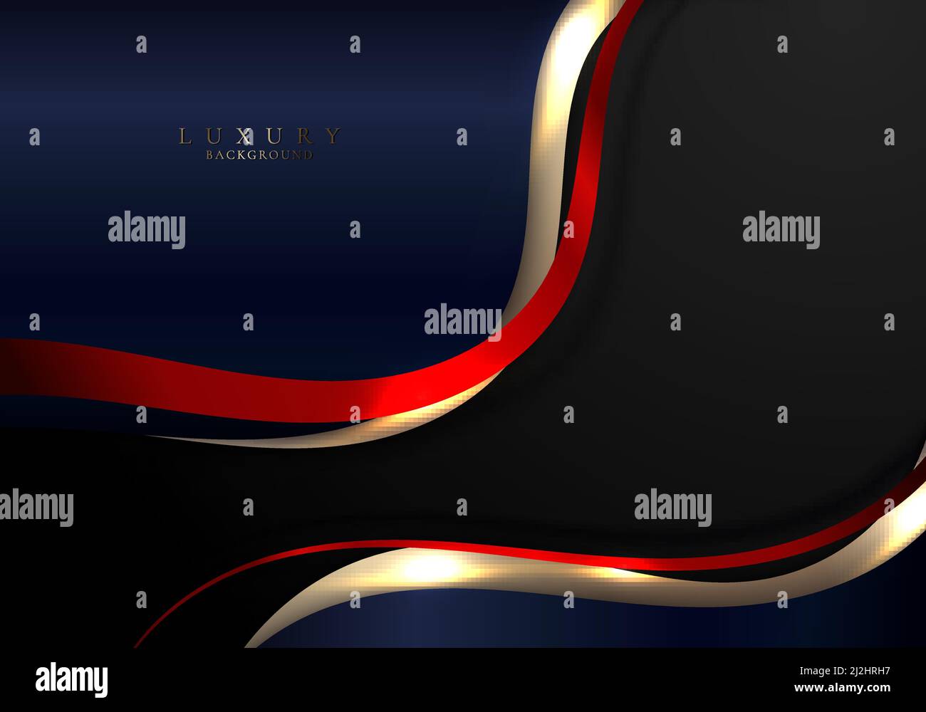Abstract elegant gold, red and blue curved wave lines with shiny ...