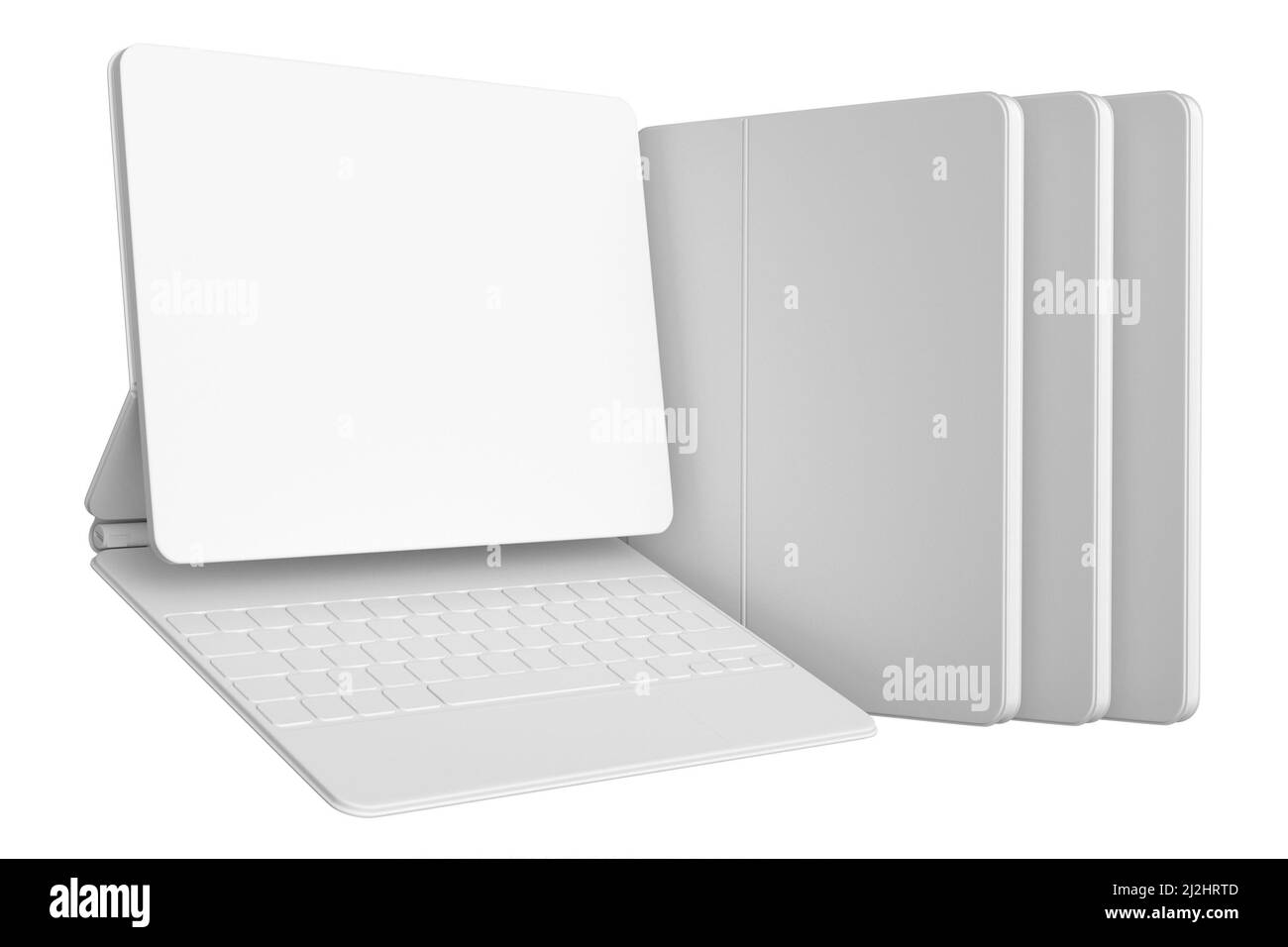 Set of computer tablets with keyboard and blank screen isolated on ...