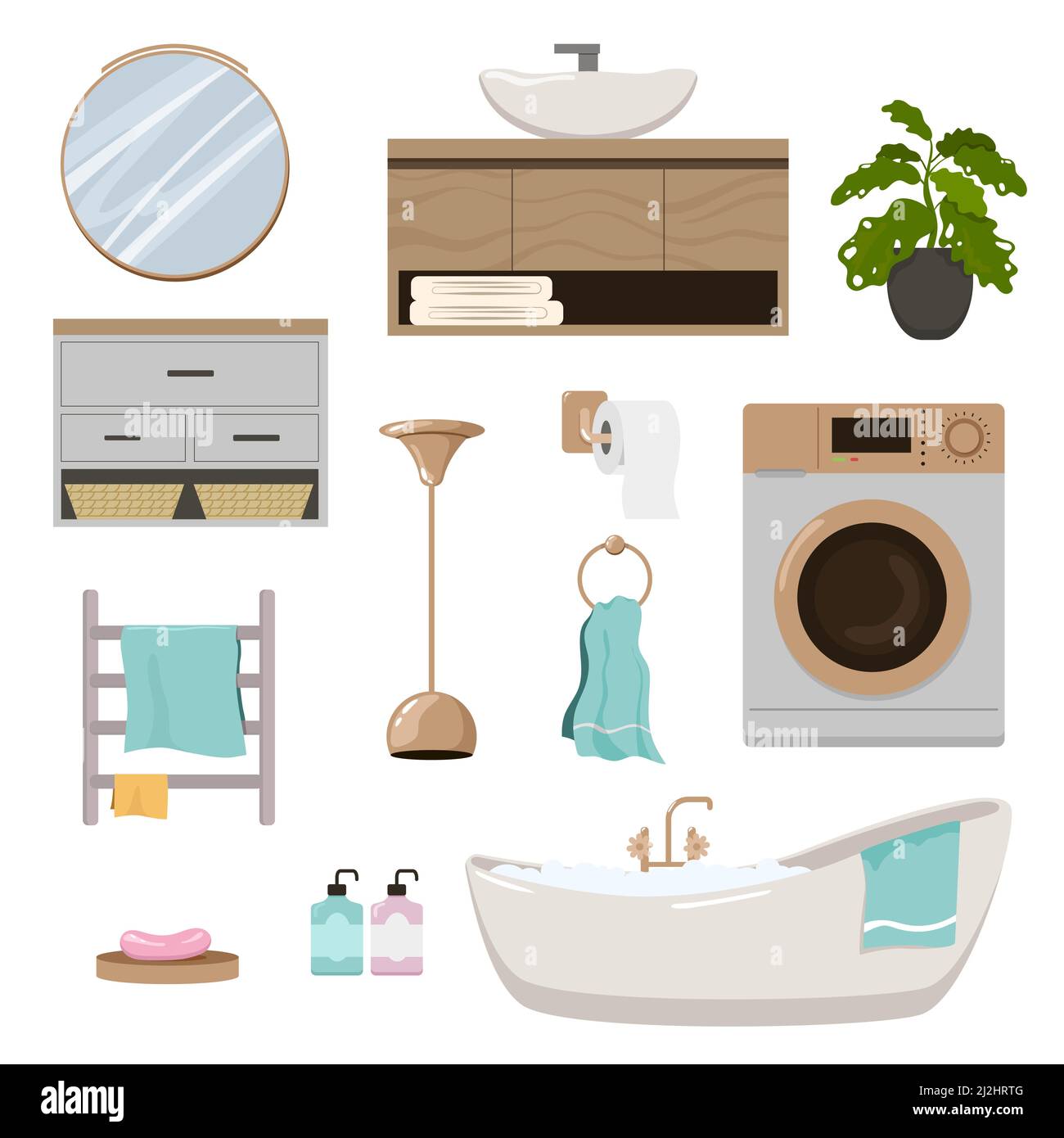 Elements of furniture for home bathroom set. Vector illustrations of ...