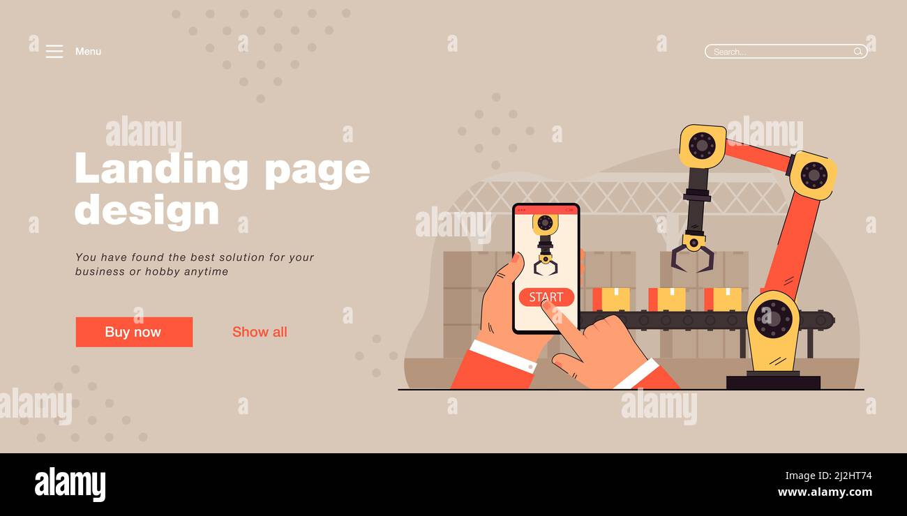 Hands holding smartphone with control app. Flat vector illustration ...