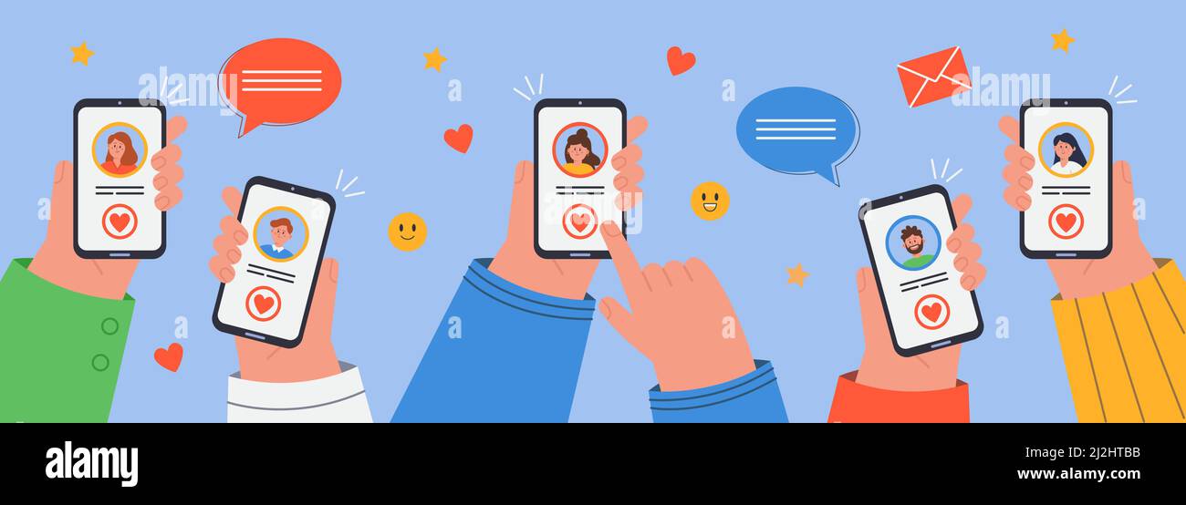 Millennial couple using smartphone app Stock Vector Images - Alamy