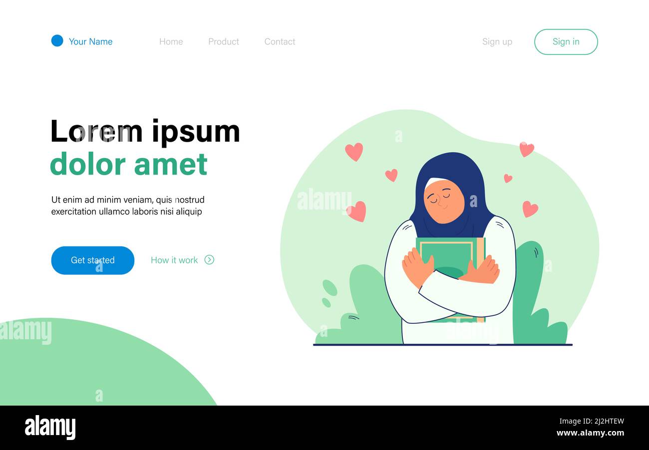 Happy nun hugging Bible. Flat vector illustration. Woman with head ...