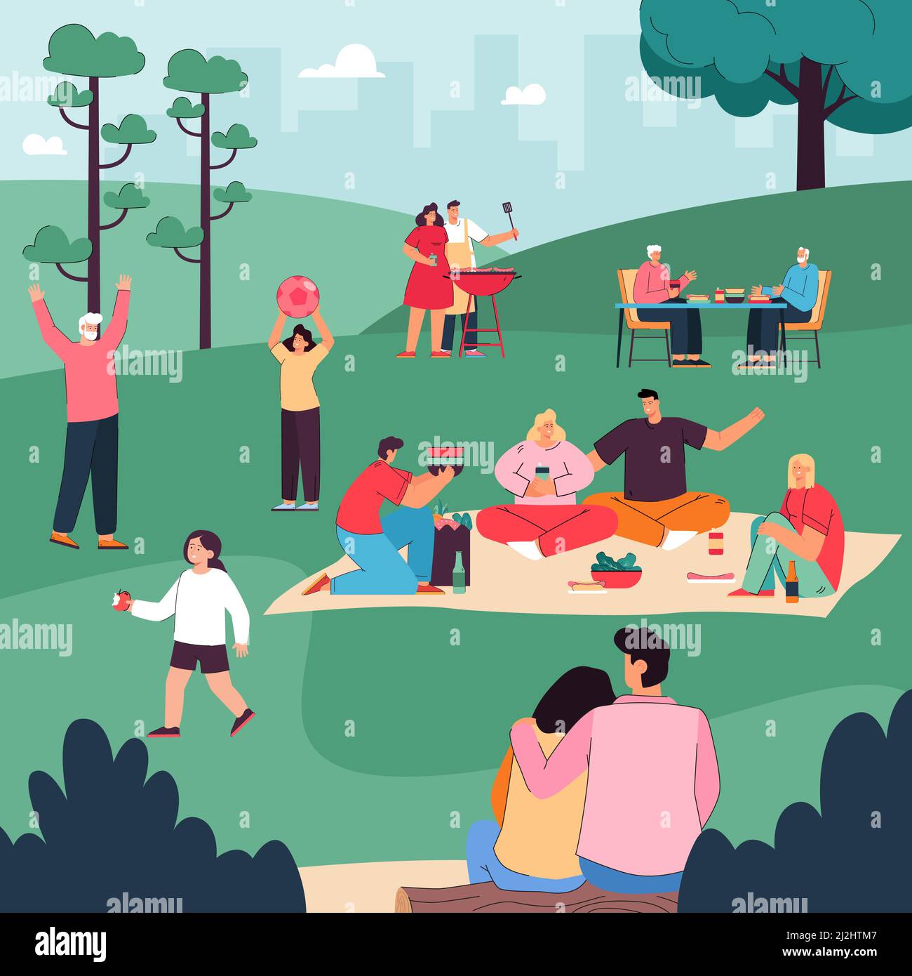 Happy Cartoon People Eating