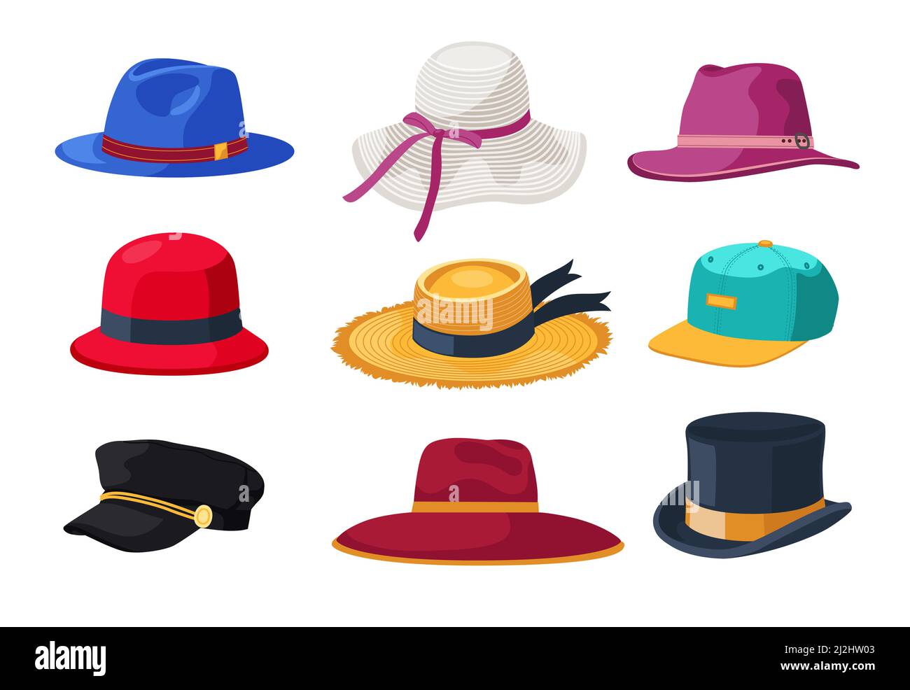 Hats and caps for men and women cartoon vector illustrations set. Retro ...