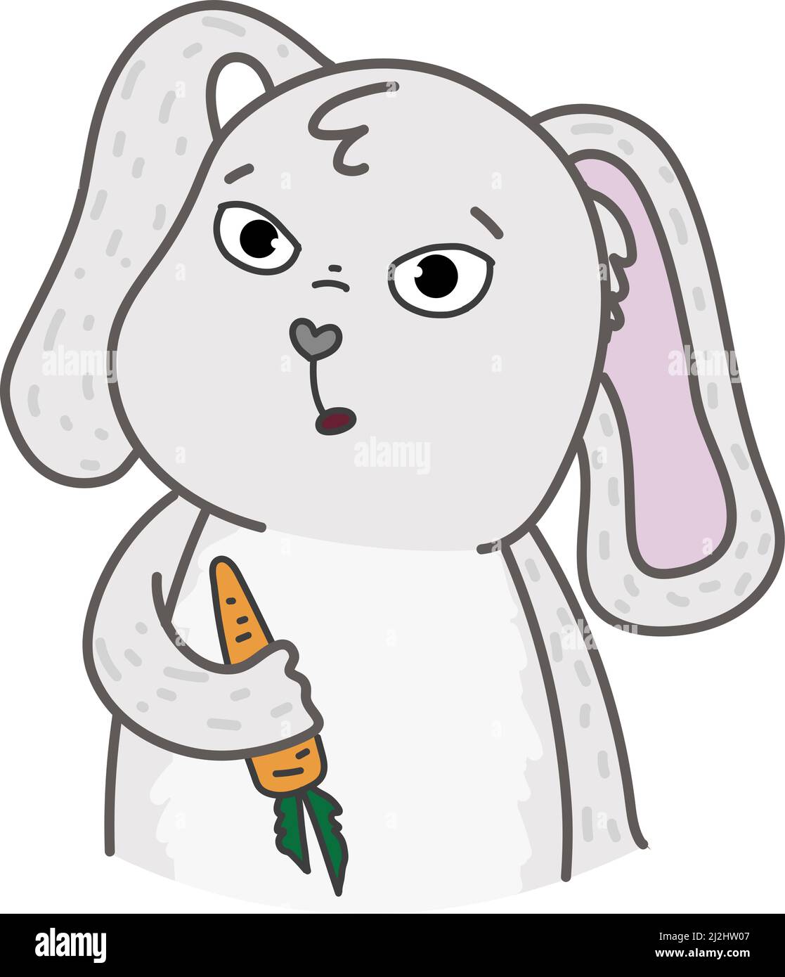 Cute funny kawaii surprised rabbit. Vector flat illustration of a ...