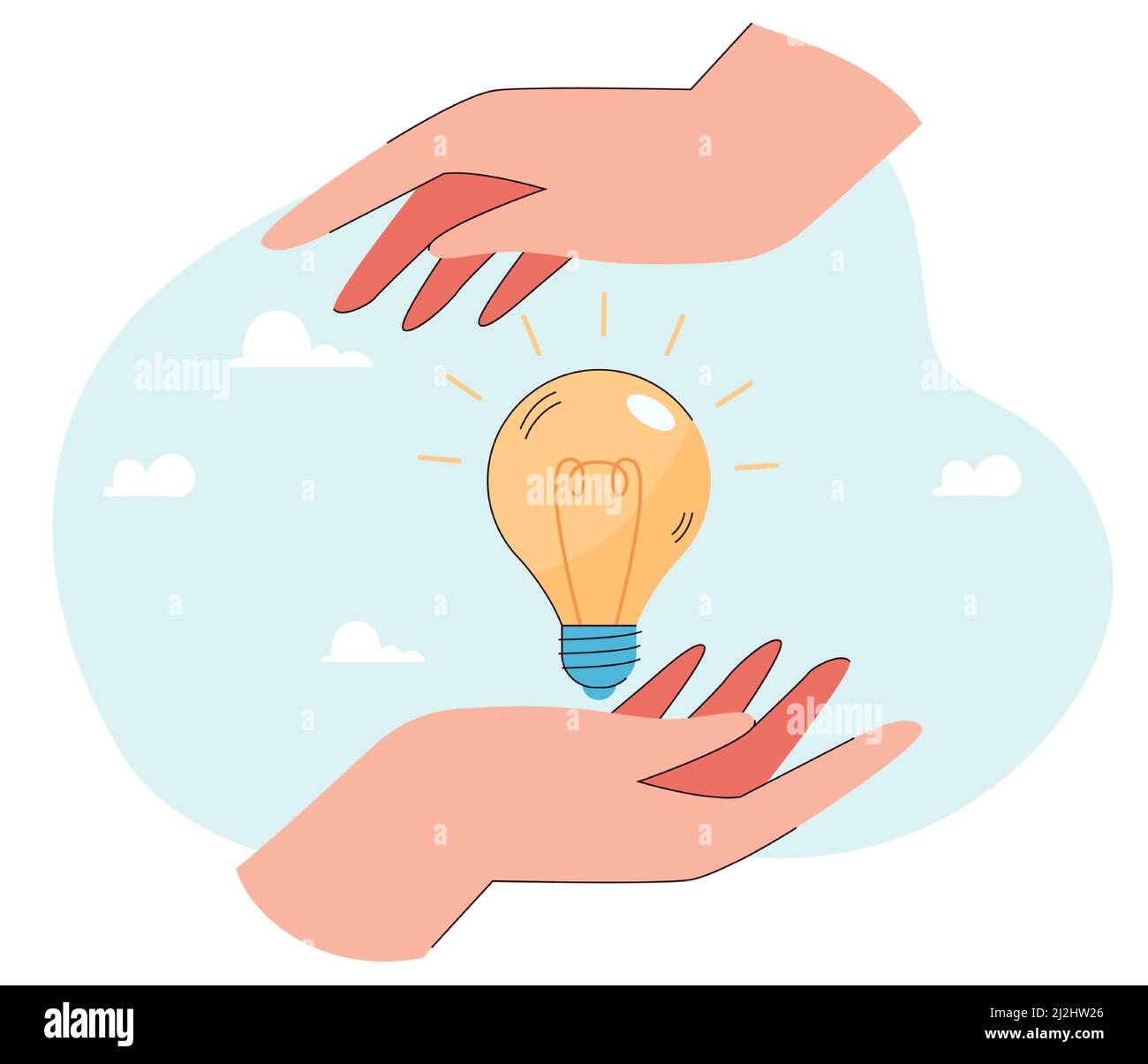 Lightbulb Between Huge Hands As Symbol Of New Idea Innovative Invention Flat Vector