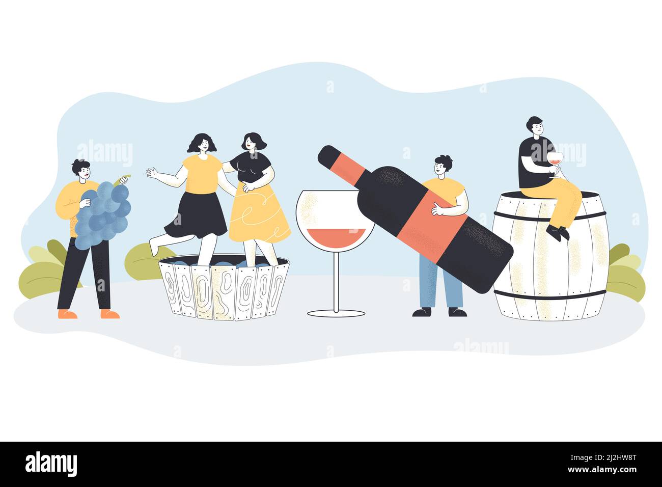 Winemaking Cartoon Wine Production Process In Winery Factory