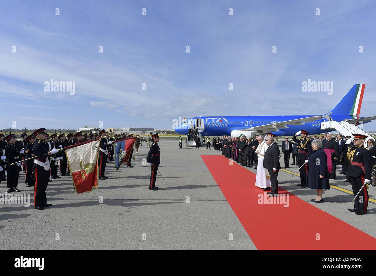 Malta. 2nd Apr 2022. Pope Francis is received by Malta’s president ...