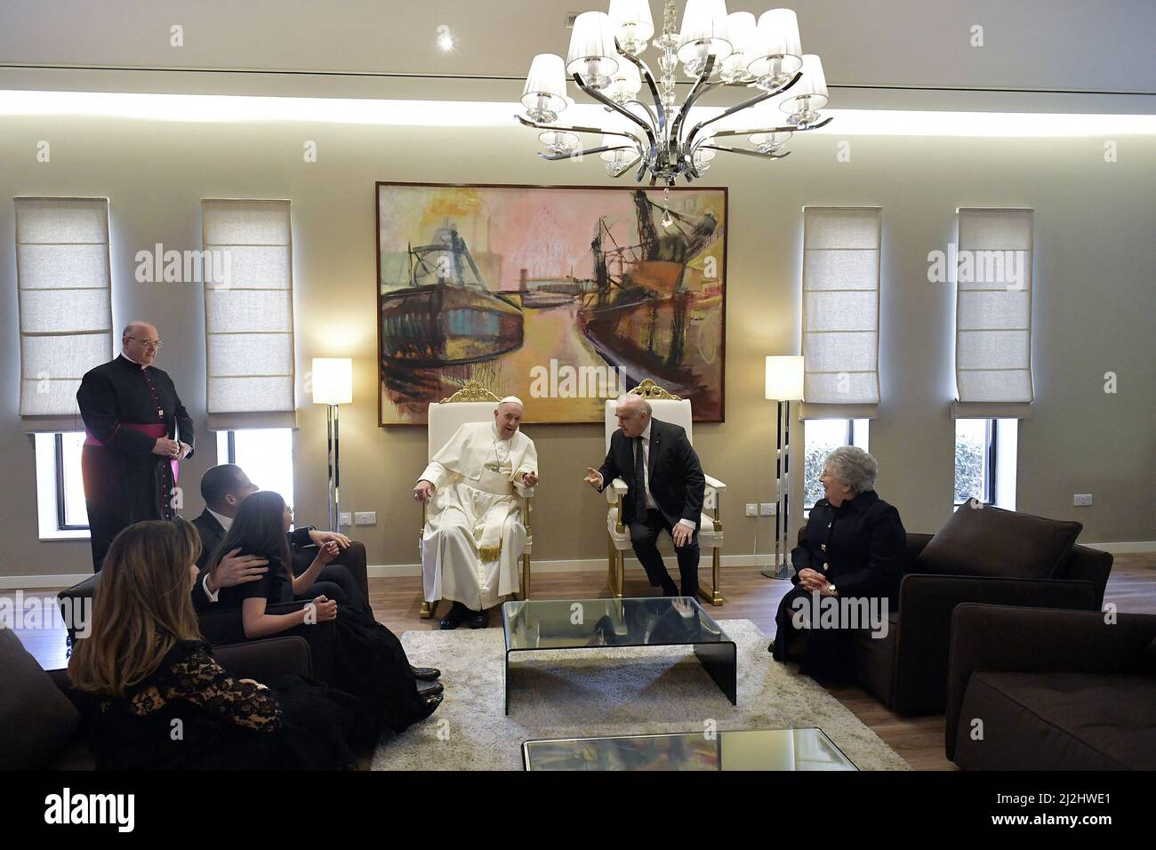 Malta. 2nd Apr 2022. Pope Francis is received by Malta’s president ...