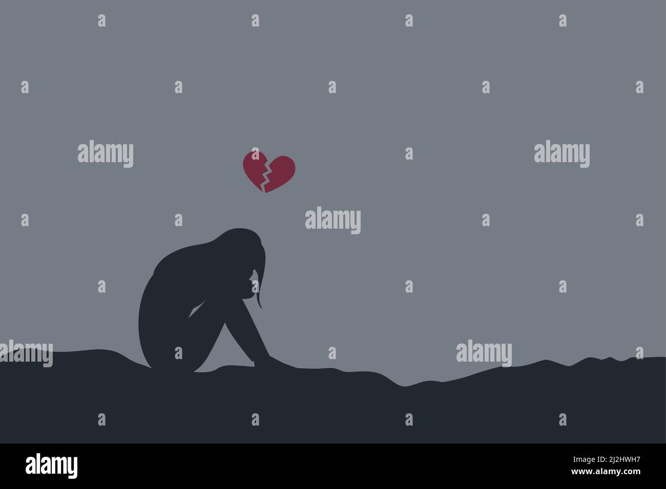 depressed lonely girl sitting alone and thinking about broken heart ...