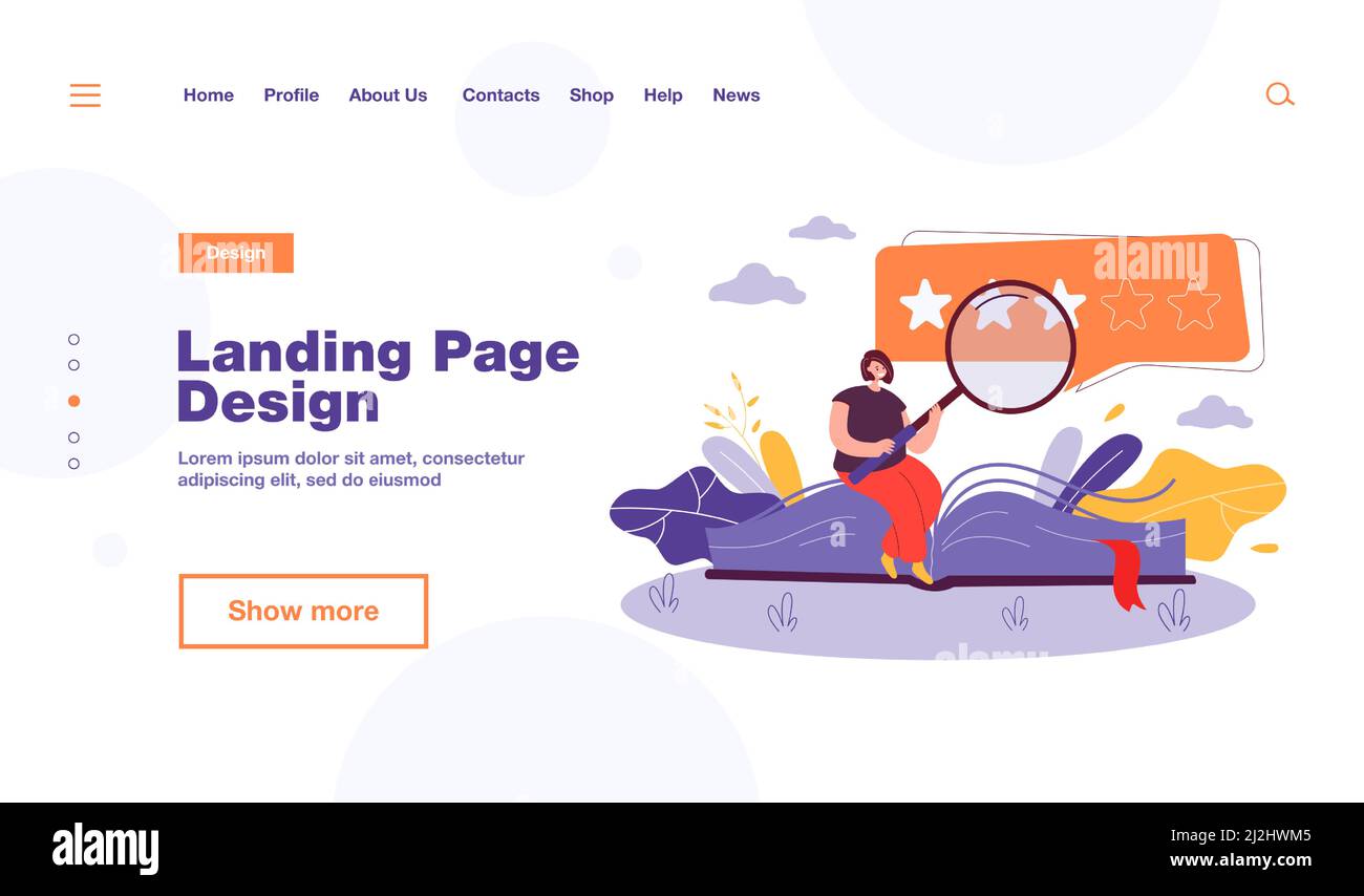 Happy tiny woman reading good book and giving feedback flat vector ...