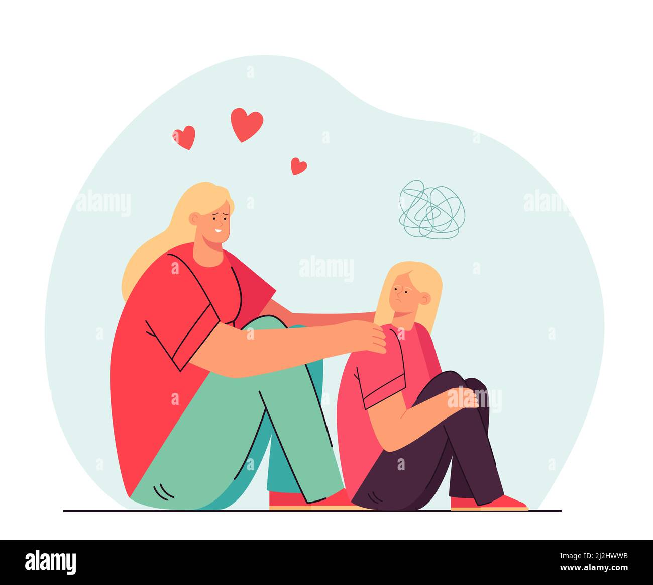 Mother helping puzzled daughter to cope with problem. Parent supporting ...