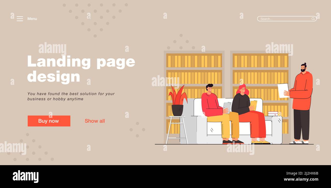 People reading books in library flat vector illustration. Woman and men ...